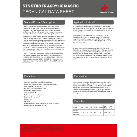 STS ST88 FR Acrylic Mastic White - 310ml tubes